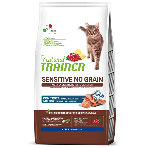 Trainer - Natural Sensitive No Grain Adult Cat con Trota e Cereali ...